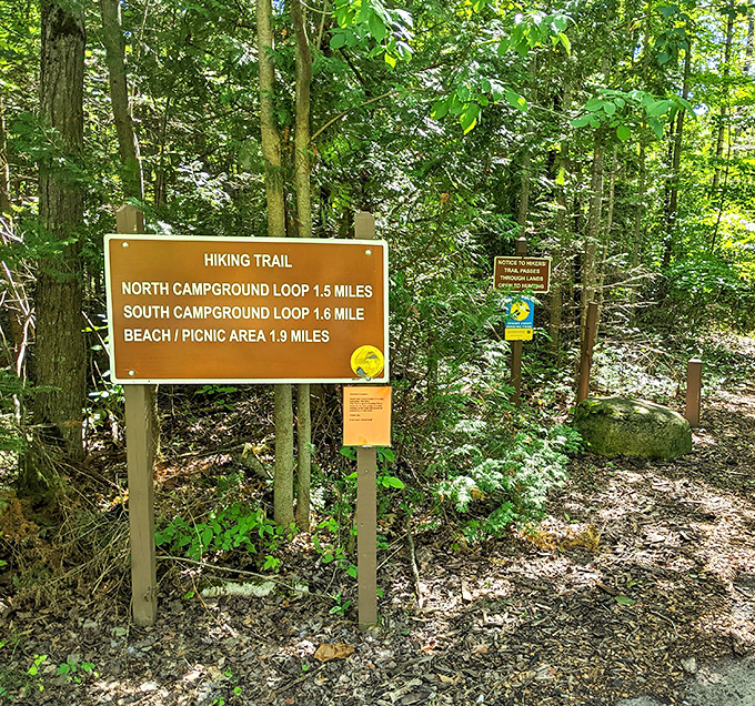 Choose your own adventure: trail signs point to possibilities, each path promising different discoveries in this woodland-meets-waterfront paradise.