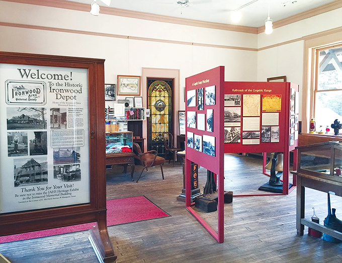 Exhibits at the Historic Ironwood Museum tell tales of mining heritage and community resilience through carefully preserved artifacts and photographs.