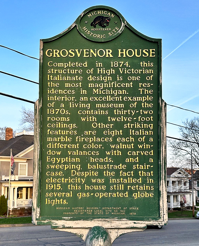 Michigan's official nod to architectural greatness – when historical markers were the original five-star reviews.