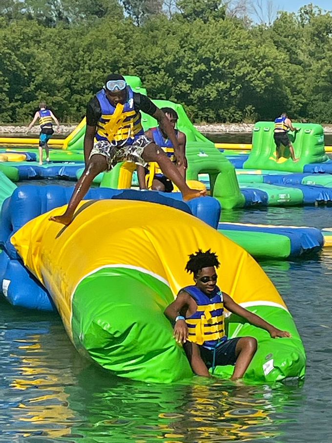 Young thrill-seekers conquer the inflatable mountain &ndash; reaching the top means earning bragging rights and a splashy reward.