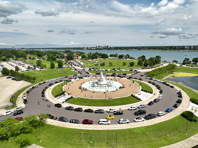 The James Scott Memorial Fountain creates concentric circles of splashing elegance, its marble magnificence the island's crown jewel and selfie central.