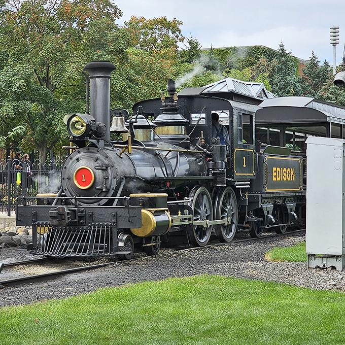 Locomotive No. 1 bears Edison's name, a fitting tribute to the man whose electrical innovations would eventually replace steam power on America's railways.