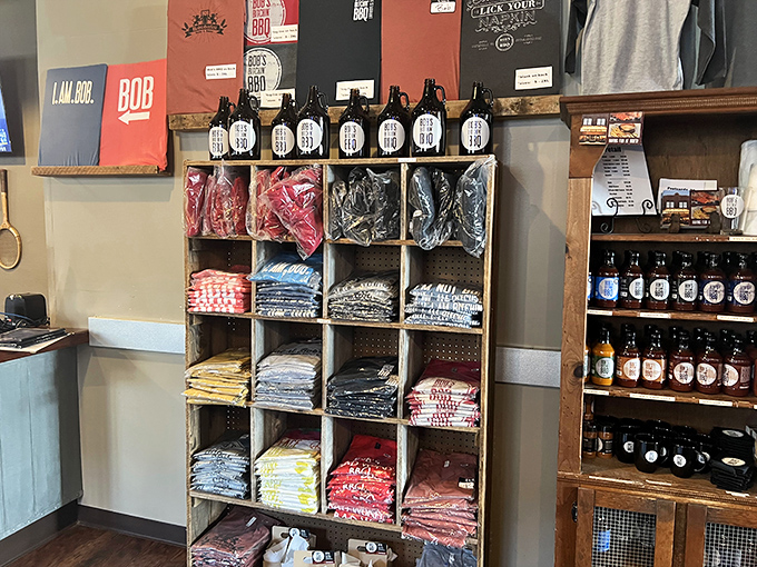 The merchandise wall lets you take a taste of Bob's home &ndash; because some barbecue memories are too good not to wear.