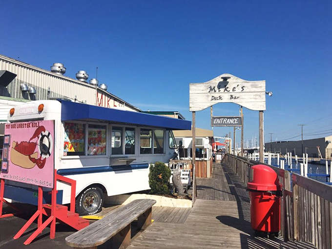 The approach to Mike's feels like the beginning of an adventure, with weathered boards leading to culinary treasures just waiting to be discovered.