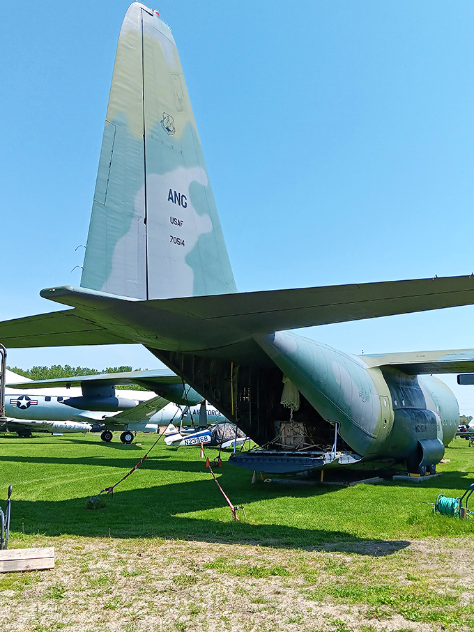 The massive rear loading bay of this transport aircraft could swallow cars whole, its cavernous interior designed to deliver anything from troops to tanks worldwide.