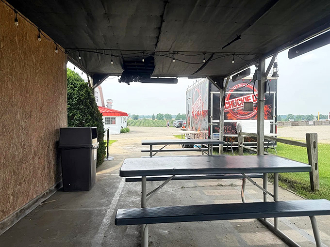 The taproom's inviting entrance beckons adults to sample craft hard ciders, proving that grown-up apple juice can be every bit as exciting as the childhood version.