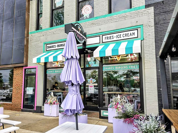 Even from outside, the mint-green and white awning signals that you've found a special place where burgers, fries and ice cream achieve culinary harmony.