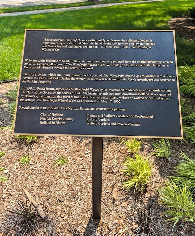 This informative plaque reveals the fascinating connection between L. Frank Baum, Holland, Michigan, and the creation of an American classic.