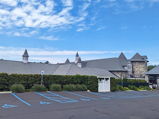 Even the parking lot maintains the castle aesthetic, where your car waits patiently while you're transported to another time and place.