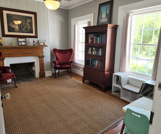 This cozy reading room in the Keeper's Quarters invites visitors to imagine the long nights when lighthouse families gathered around the fire.