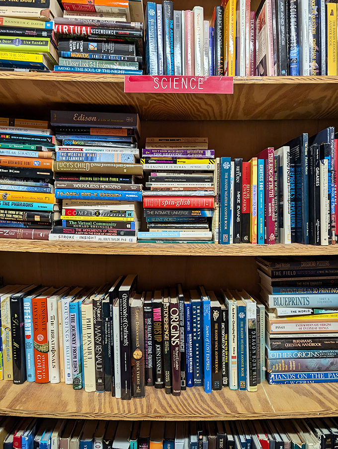 The science section bridges Einstein to ecology, where curious minds can explore everything from quantum physics to dinosaurs between two covers.