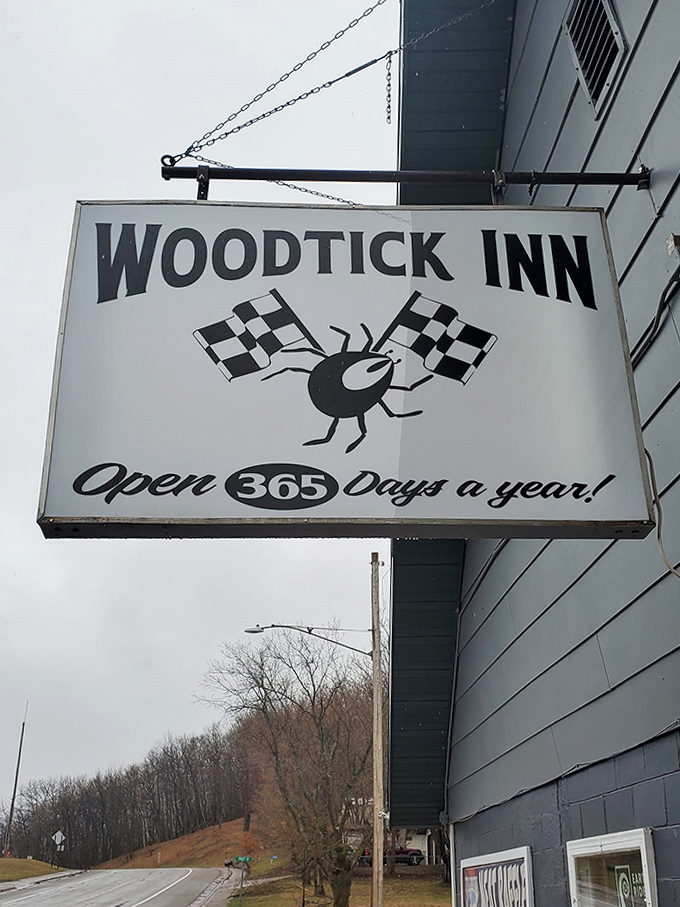 The iconic sign promises "365 days a year" of northwoods hospitality &ndash; a promise the Woodtick Inn has kept for generations of grateful patrons.