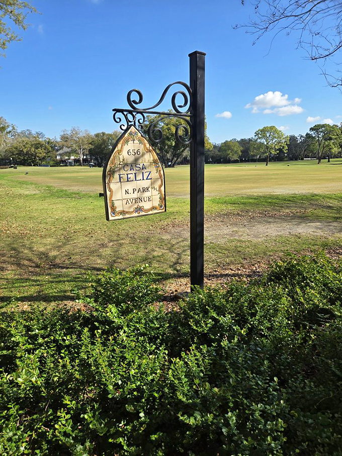 Even the signage embraces the Spanish aesthetic, because when you commit to a theme, you commit all the way down to the property markers.
