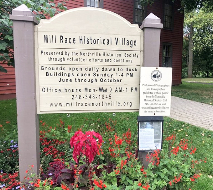 The village sign welcomes history enthusiasts and the historically curious alike, promising a few hours where "notifications" meant actual human conversation.