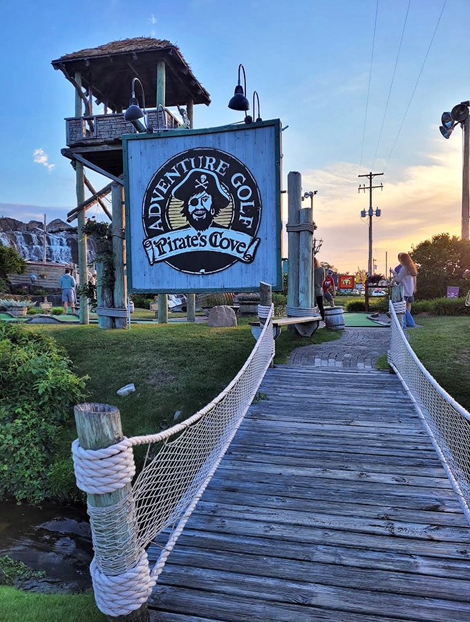 The entrance bridge invites adventurers into a world where the only treasure map needed is the scorecard in your hand.