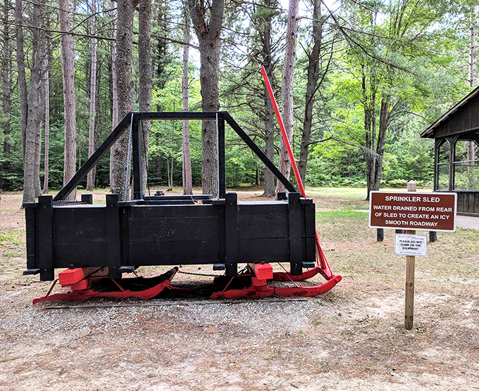 The historic sprinkler sled once created ice roads for logging operations &ndash; now it educates visitors about Michigan's resourceful past.