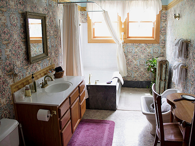 Vintage charm with modern plumbing, thankfully not historically accurate to Victorian-era facilities.