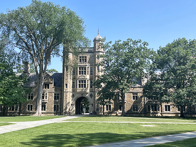 The University of Michigan's gothic architecture creates an atmosphere where academic ambition meets Instagram-worthy backdrops, making learning look as good as it feels.