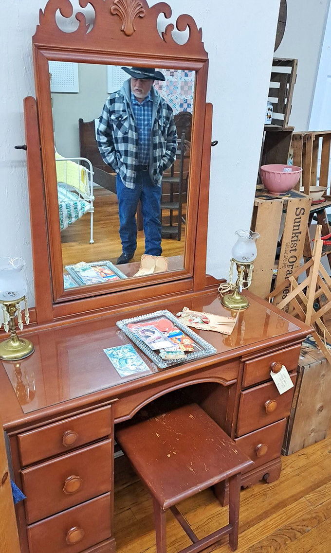This beautifully preserved vanity mirror has reflected decades of faces and fashions, who will be the next to gaze into its timeless glass?