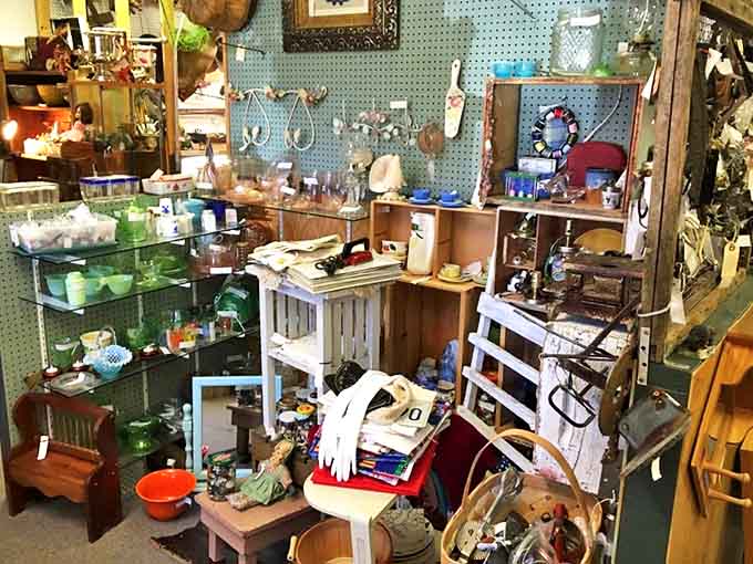 Every corner reveals new treasures – from jade-colored glassware to wooden crates repurposed as shelving for someone's next great find.