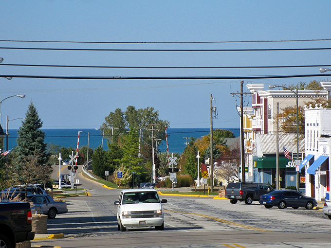 Whittaker Street leads the eye straight to Lake Michigan, creating the perfect "end of the rainbow" moment without the elusive pot of gold.