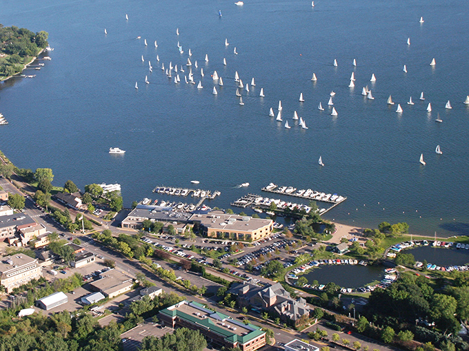 From above, Wayzata reveals its perfect harmony with Lake Minnetonka, a waterfront tapestry of nature and thoughtful development.