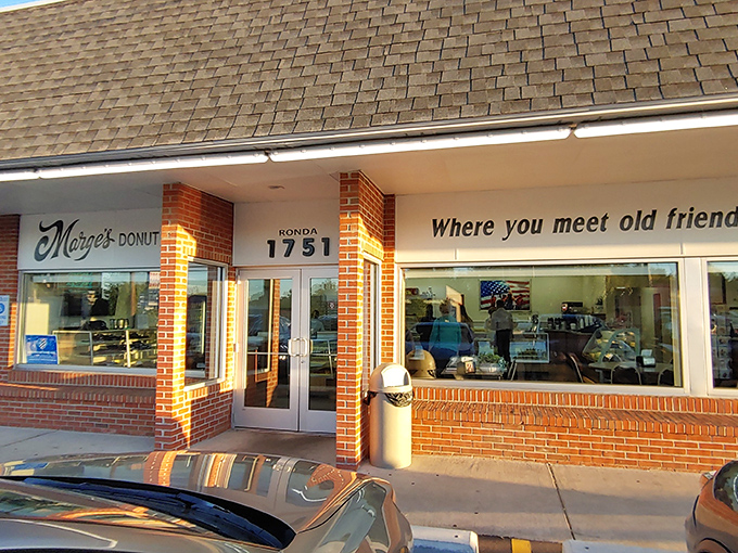 The welcoming entrance promises what's written on the window &ndash; a place "Where you meet old friends and make new ones."