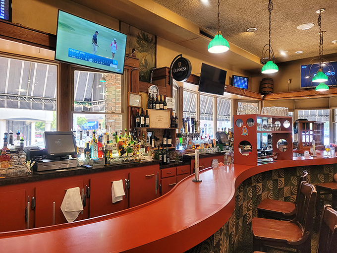 The curved bar counter invites conversation between strangers who often leave as friends, proving some Michigan magic happens when Irish whimsy meets Midwestern hospitality.
