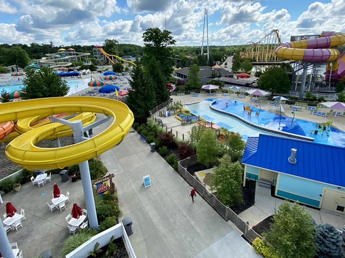 From this bird's eye view, Michigan's Adventure reveals itself as a masterfully designed playground where every splash, slide and pool serves the god of summer fun.