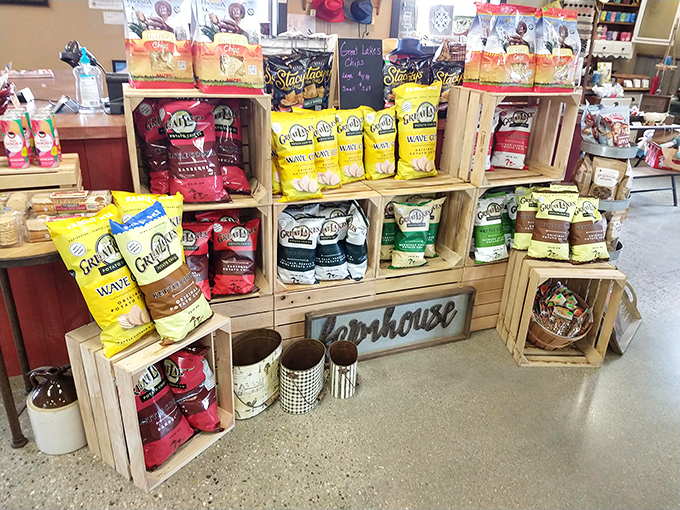 Farmhouse-chic displays of artisanal snacks prove that rural Michigan knows its way around gourmet munchies. Those wooden crates aren't just decorative.