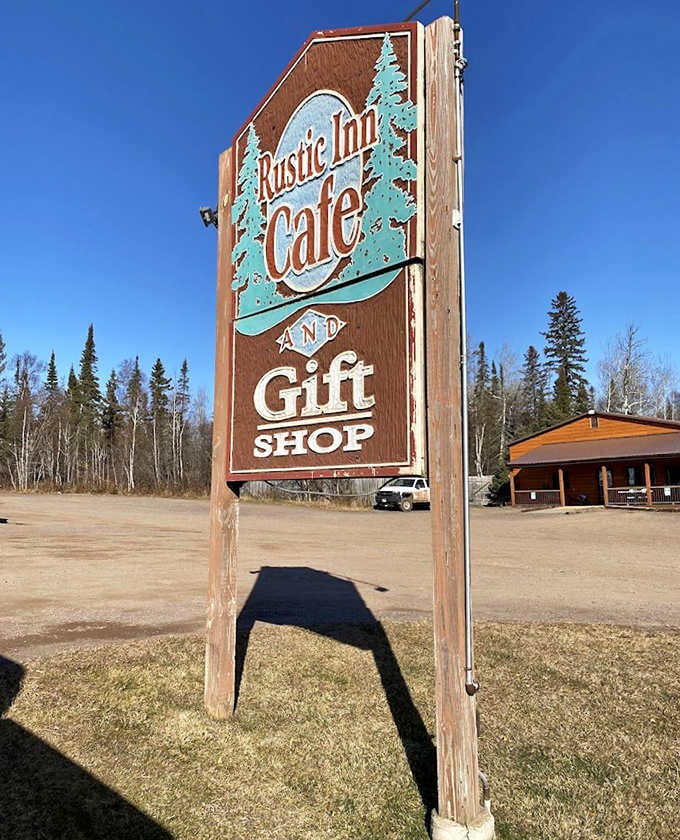 The roadside sign stands as a beacon of hope for hungry travelers—promising homemade goodness just around the bend.
