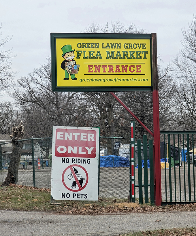 The iconic entrance sign welcomes weekend warriors to Greenlawn Grove &ndash; where Michigan's most dedicated treasure hunters begin their quests.