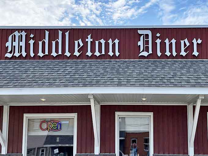 The distinctive Gothic lettering of the Middleton Diner sign has become a landmark for hungry travelers seeking authentic Michigan comfort food.