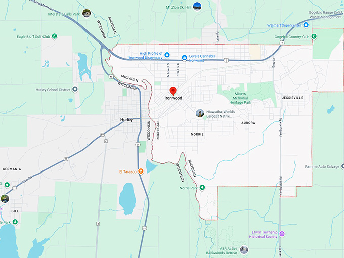 16. ironwood, michigan map