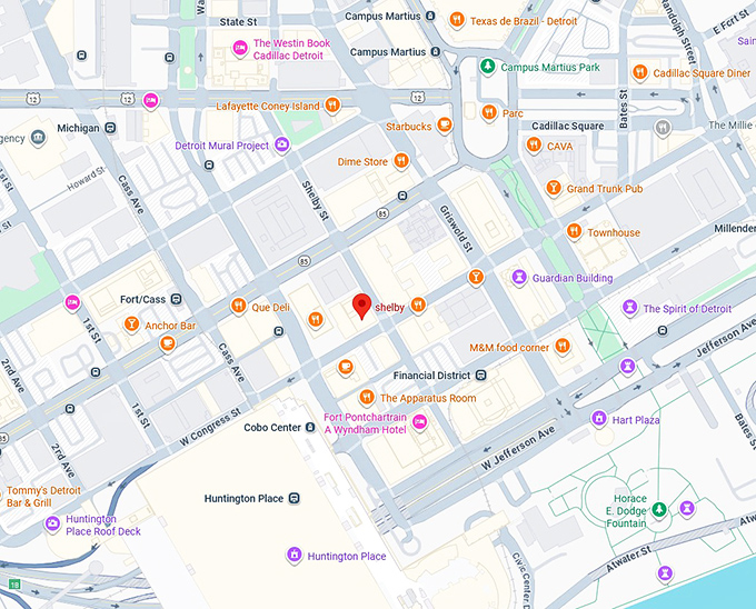 16. shelby at coffee down under (detroit) map