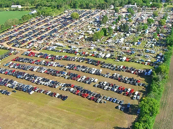 Treasure hunter's paradise: An aerial view of the Wright County Swappers Meet reveals a sprawling wonderland where one person's castoffs become another's prized possessions.