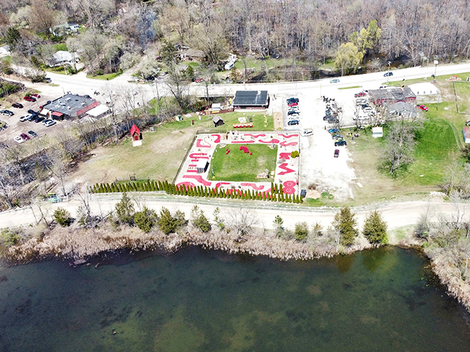 From above, Hell reveals its surprisingly picturesque layout, proving that eternal damnation never looked so inviting and well-organized.