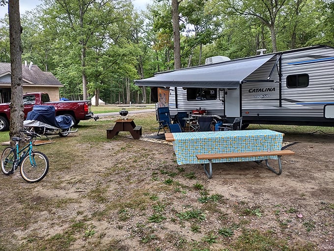 Home away from home: Spacious campsites offer the perfect balance of privacy and community, with room for all your outdoor essentials.