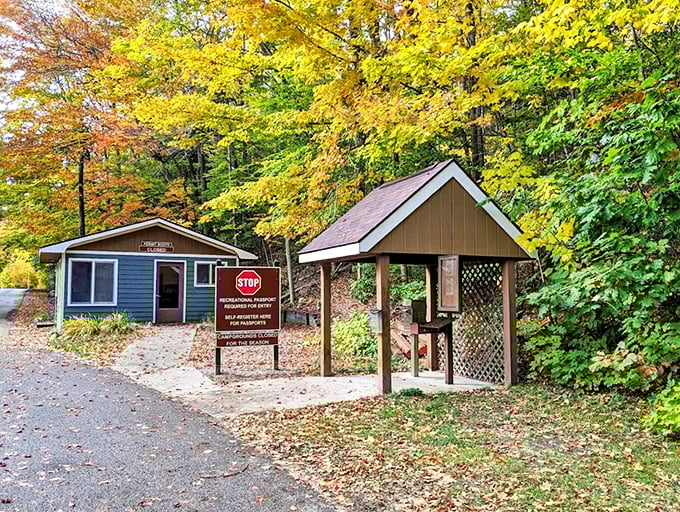 The park entrance welcomes treasure hunters and nature lovers alike, promising adventures that blend geology with pure Michigan beauty.