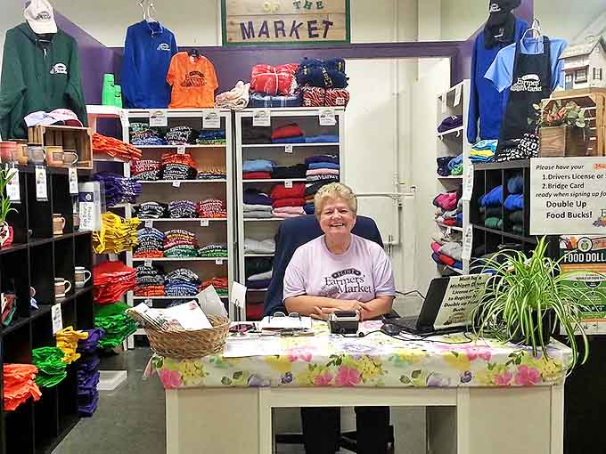 Behind every great market is dedicated staff &ndash; this merchandise desk offers branded keepsakes that let you take home market spirit.