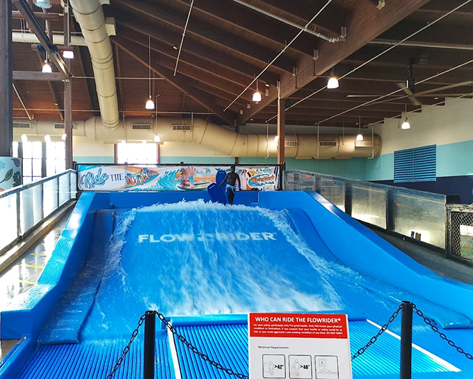 Surf's up in the middle of Michigan! The FlowRider creates perfect waves for landlocked surfers to wipe out spectacularly and come back for more.