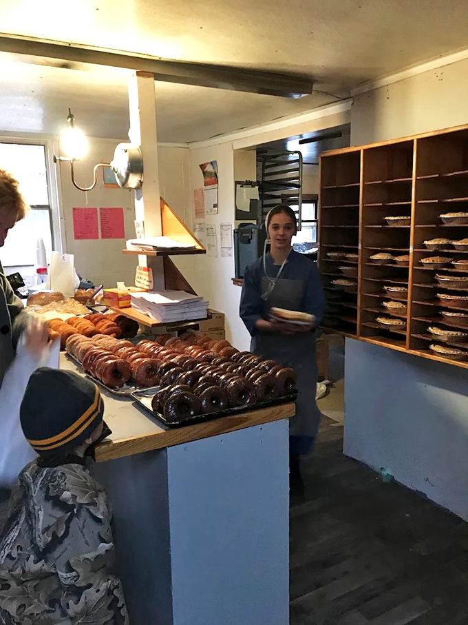 Donut heaven awaits! Rows of handcrafted perfection line the counter, each one calling your name in a sweet, sugary whisper.