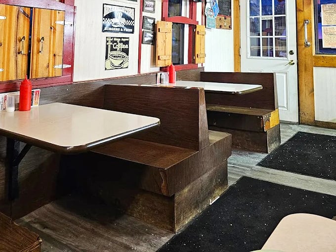Wooden booths worn smooth by decades of diners create an atmosphere of genuine nostalgia – not the manufactured kind, but the real deal that comes with history.