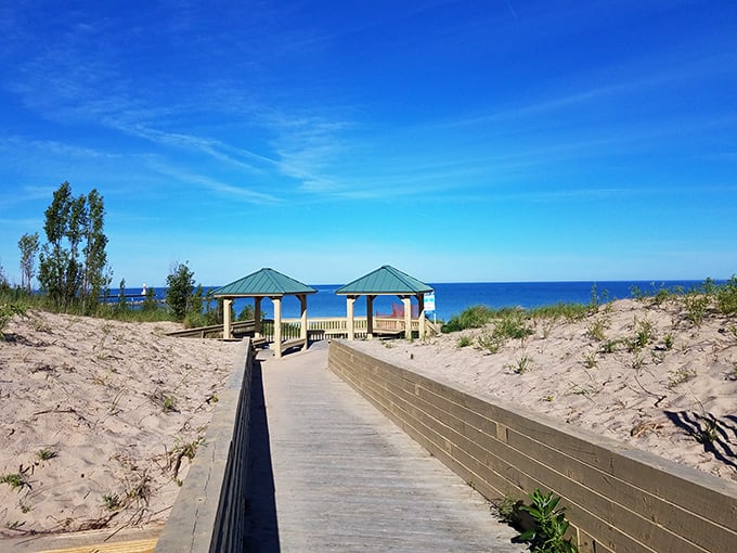 Langland Park's wooden walkway invites beach-goers to cross the dunes without tracking sand everywhere – genius!