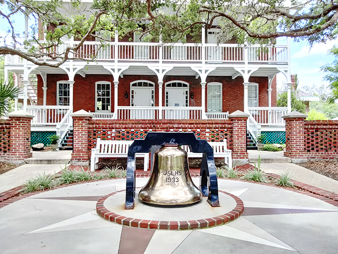 This historic bell, marked "USLHS 1833," once warned ships through fog and storms before electronic signals took over.
