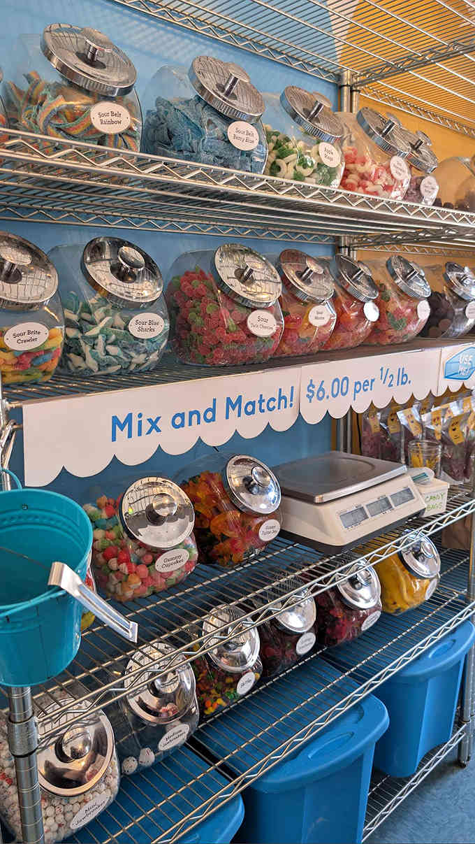 Rainbow rows of mix-and-match candies await your selection, where indecision isn't a problem but rather part of the delicious adventure.