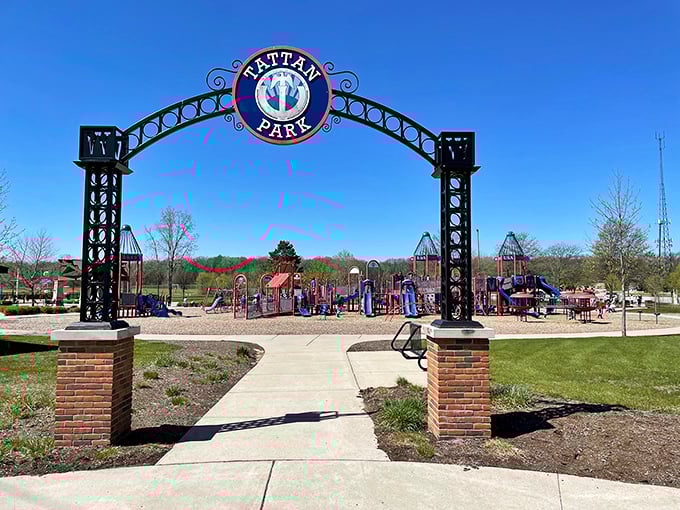 The grand entrance to Hattah Park welcomes visitors with an impressive archway &ndash; like the gates to a magical kingdom where fun reigns supreme.