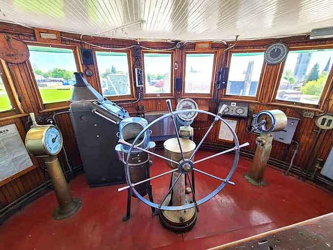 Step into the pilot house and imagine navigating through stormy Great Lakes waters with nothing but these brass instruments and your wits.