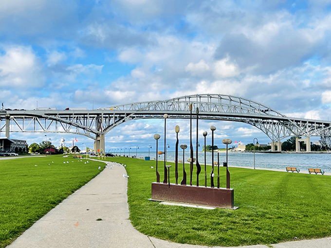 Public art installations along the riverfront create perfect photo opportunities, blending creative expression with nature's own masterpiece of water and sky.