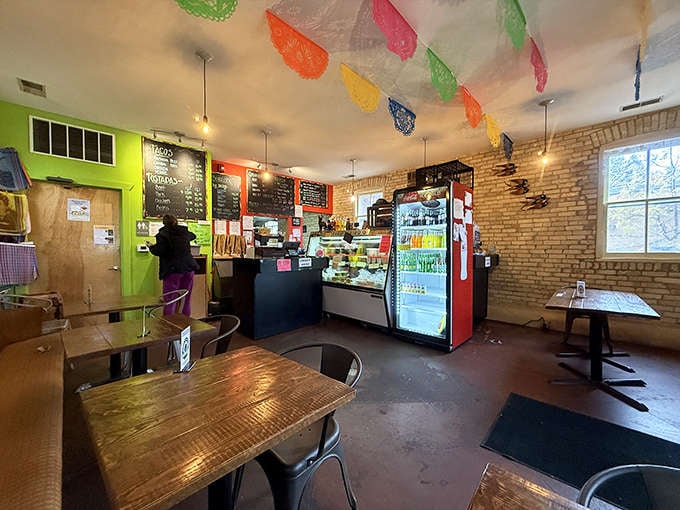Colorful papel picado banners and river rock walls create an atmosphere so festive, you'll feel like every meal here is a celebration worth attending.